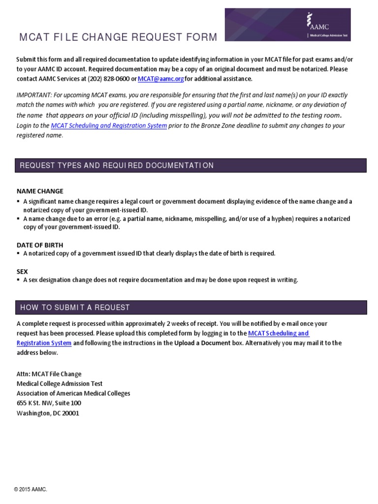 Mcat File Change Request Form | Download Free PDF | Medical College ...