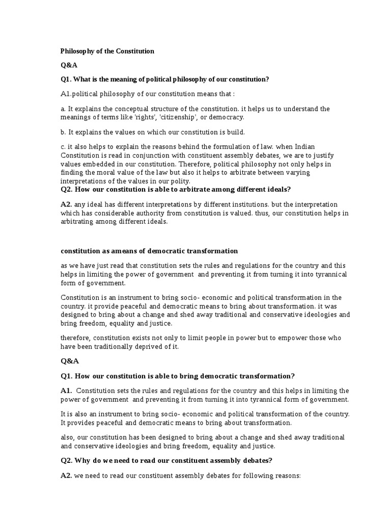 Political Philosophy of the Constitution | PDF | Constitutional ...