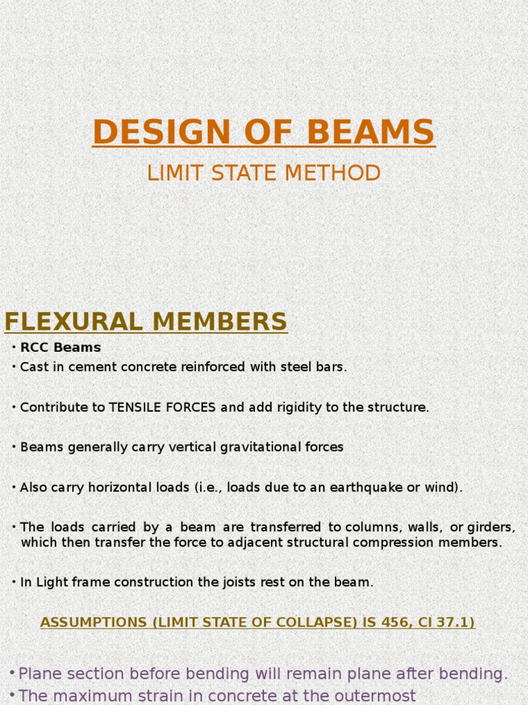 DESIGN OF BEAMS LIMIT STATE METHOD | PDF | Beam (Structure) | Bending