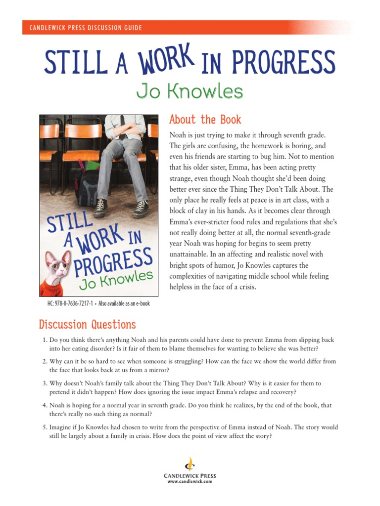 Still A Work in Progress by Jo Knowles Discussion Guide | PDF ...