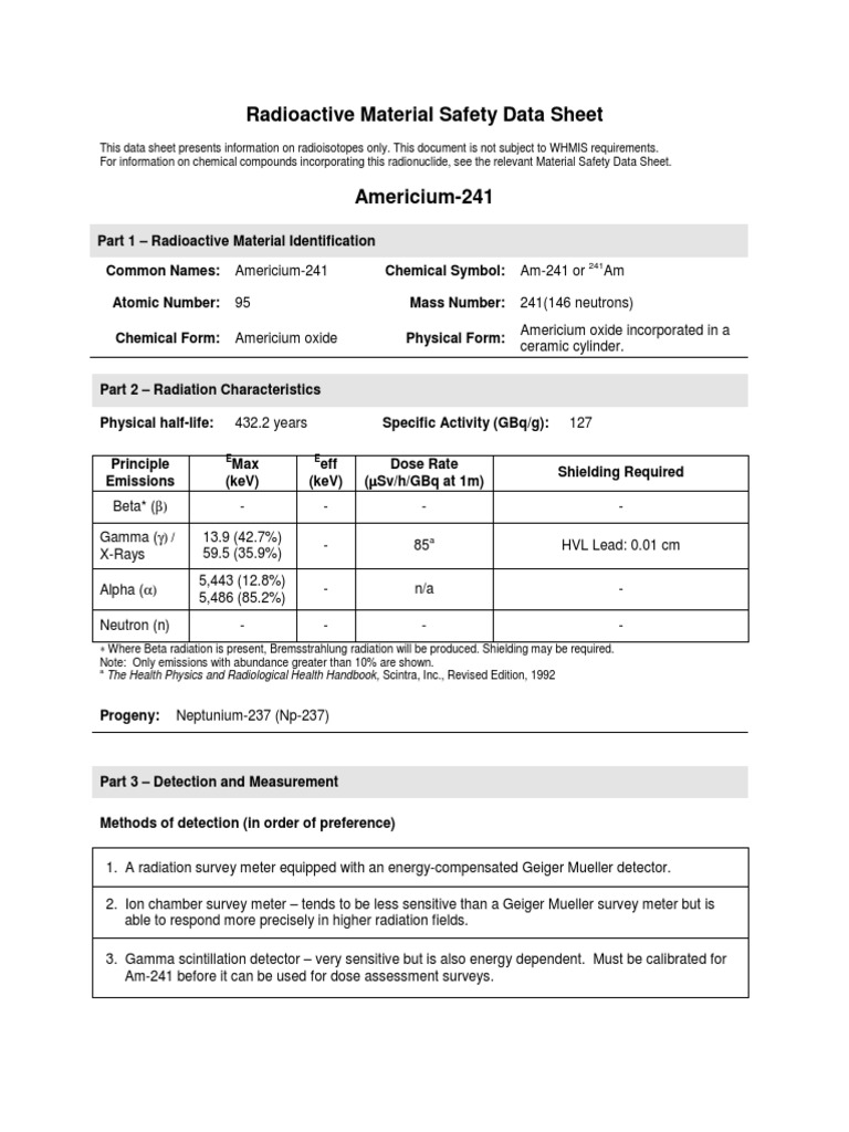 Radioactive Material Safety Data Sheet | PDF | Radionuclide | Radiation ...