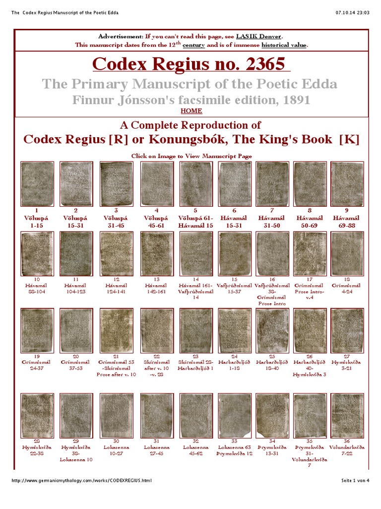 The Codex Regius Manuscript of The Poetic Edda | PDF | Norse Paganism ...