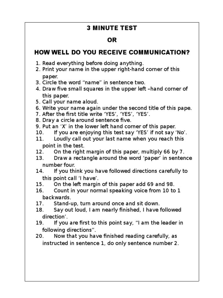 3 Minute Test OR How Well Do You Receive Communication? | PDF