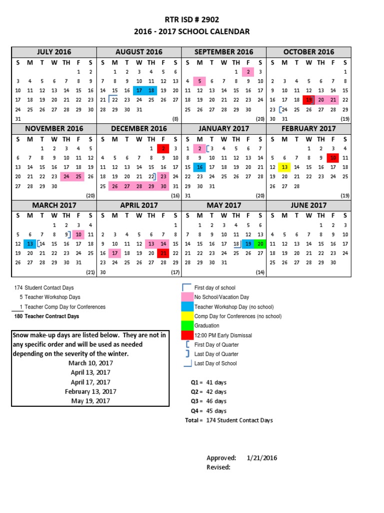 RTR ISD 2016-2017 School Calendar | PDF
