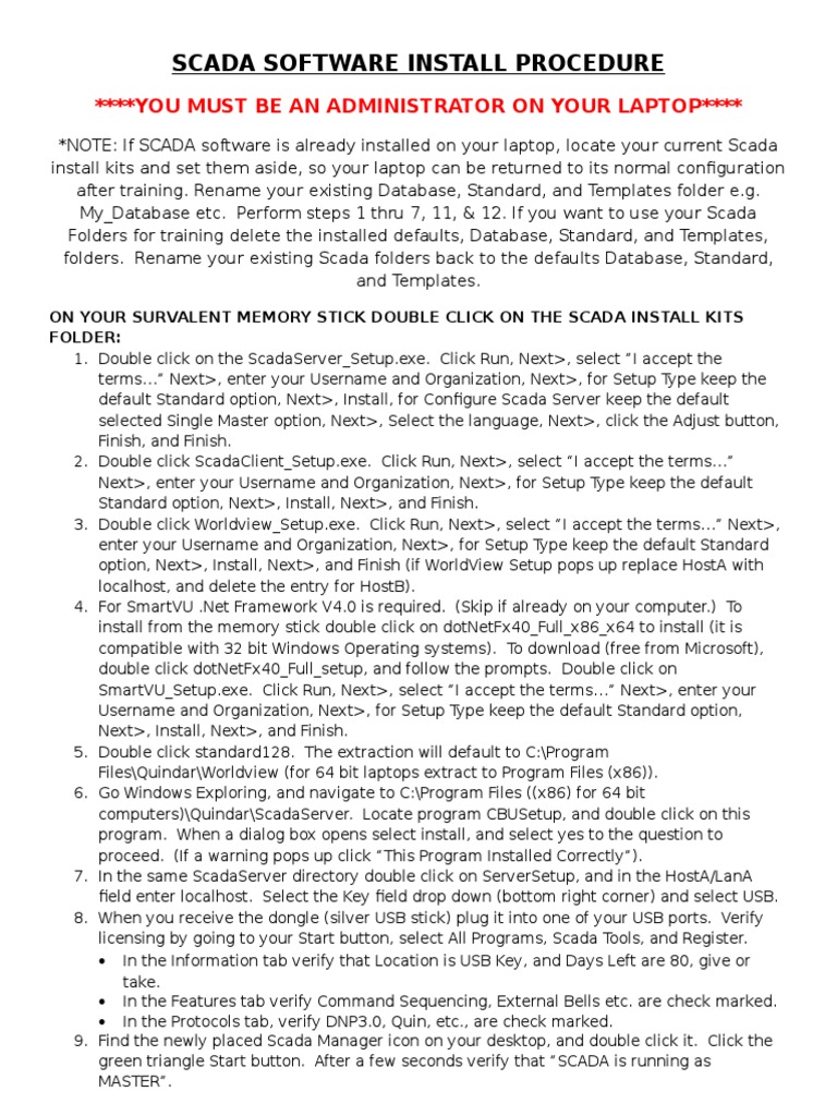 Scada Software Install Procedure | PDF | Directory (Computing) | Computer File