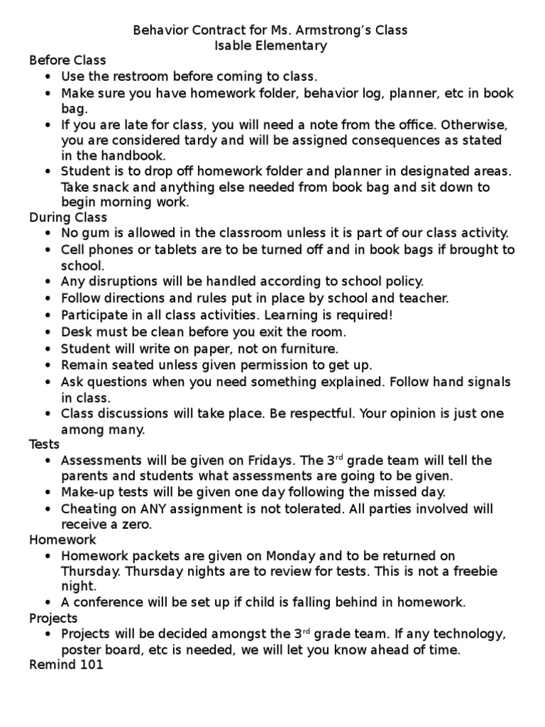 parent teacher contract | Homework | Classroom