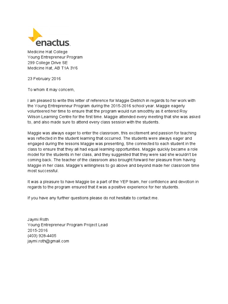 Enactus Reference Letter | PDF