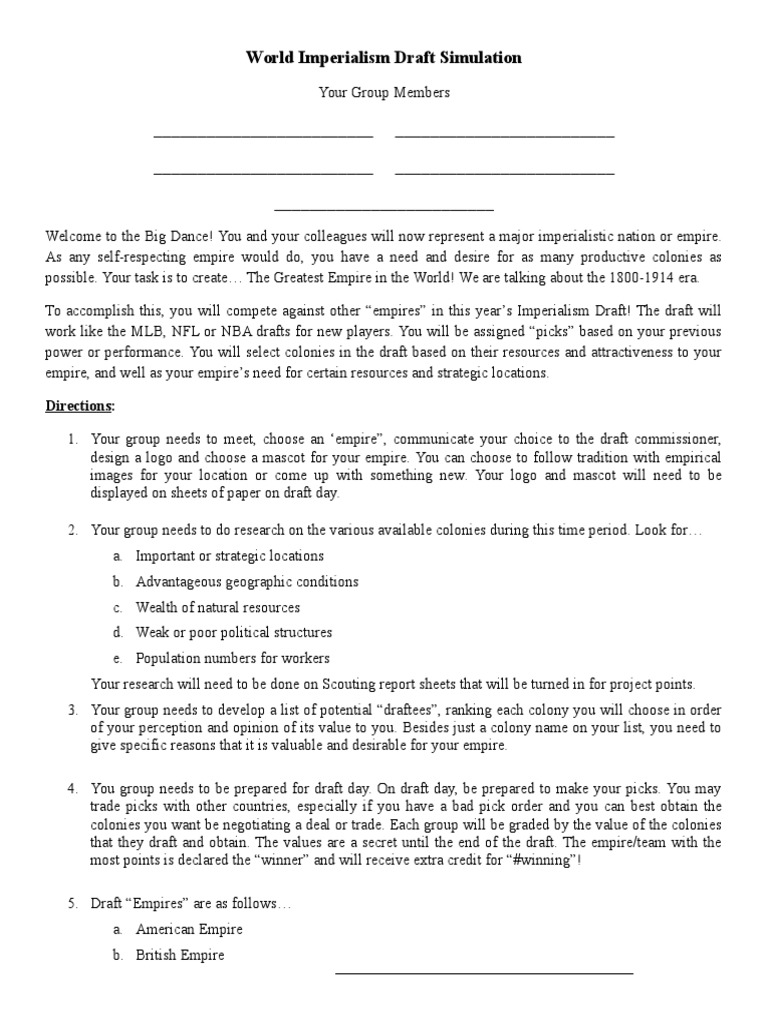 World Imperialism Draft Simulation | PDF | British Empire | Imperialism