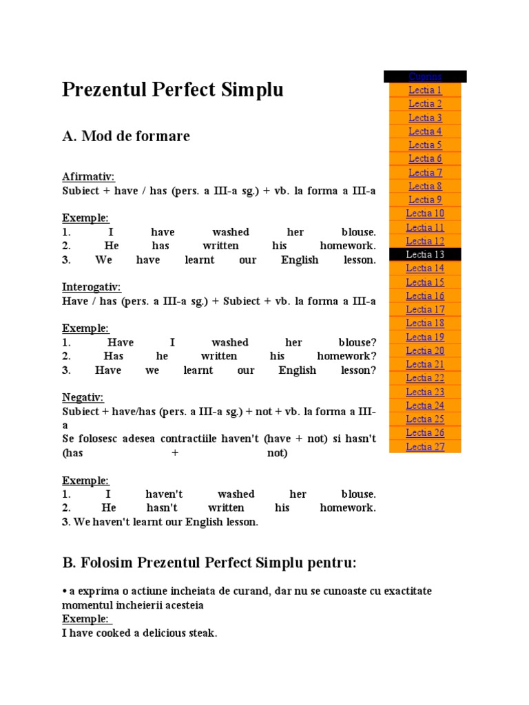 Prezentul Perfect Simplu | PDF
