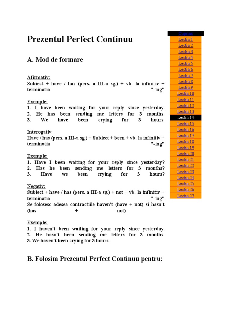 Prezentul Perfect Continuu | PDF