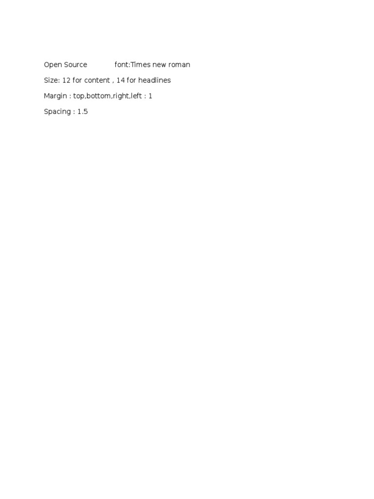 Open Source Font:times New Roman Size: 12 For Content, 14 For Headlines ...
