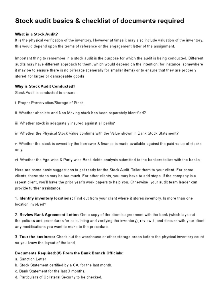 Stock audit basics & checklist of documents required