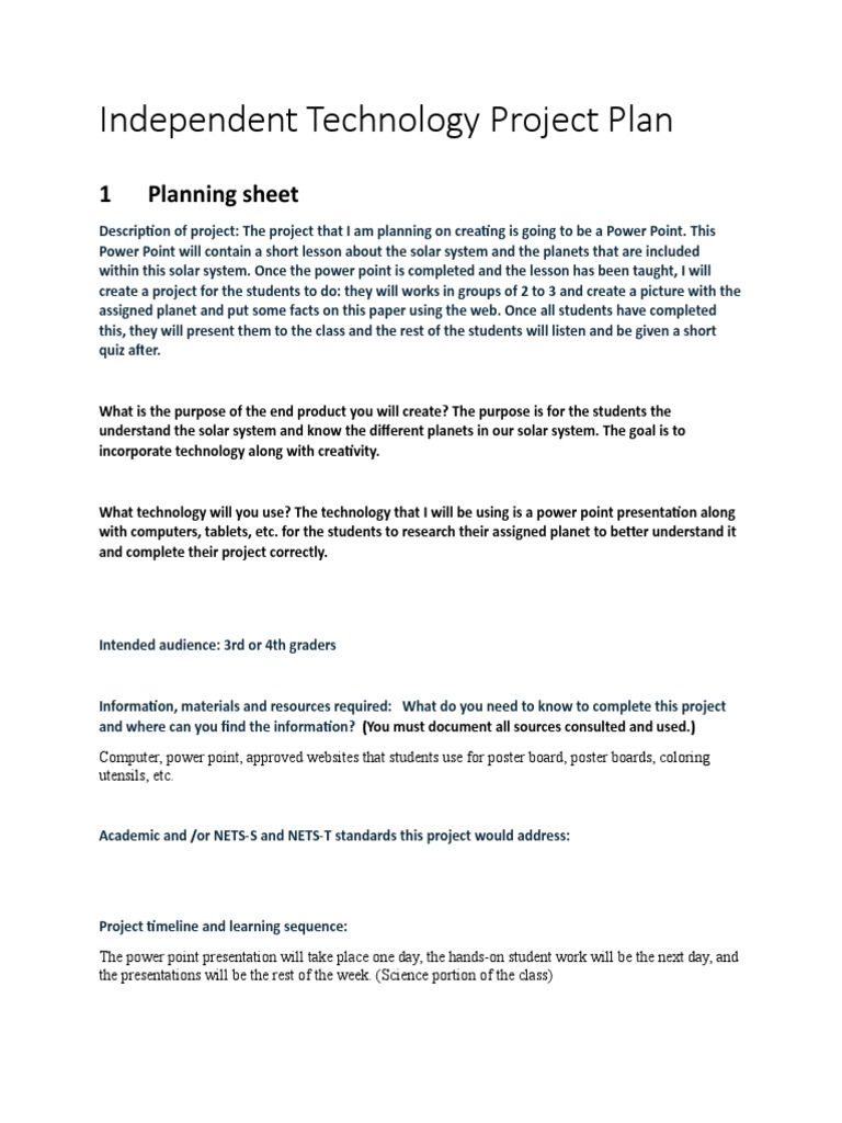 Independent Technology Project Plan 2016-2 | PDF | Learning | Communication