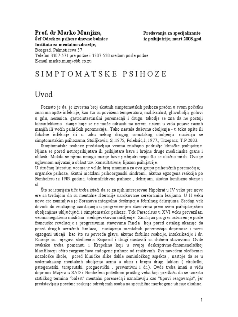Psihoze Munjiza PREDAVANJE | PDF