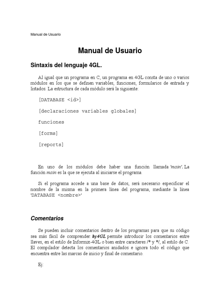 Manual de Usuario 4GL | PDF | Lenguaje de programación | SQL
