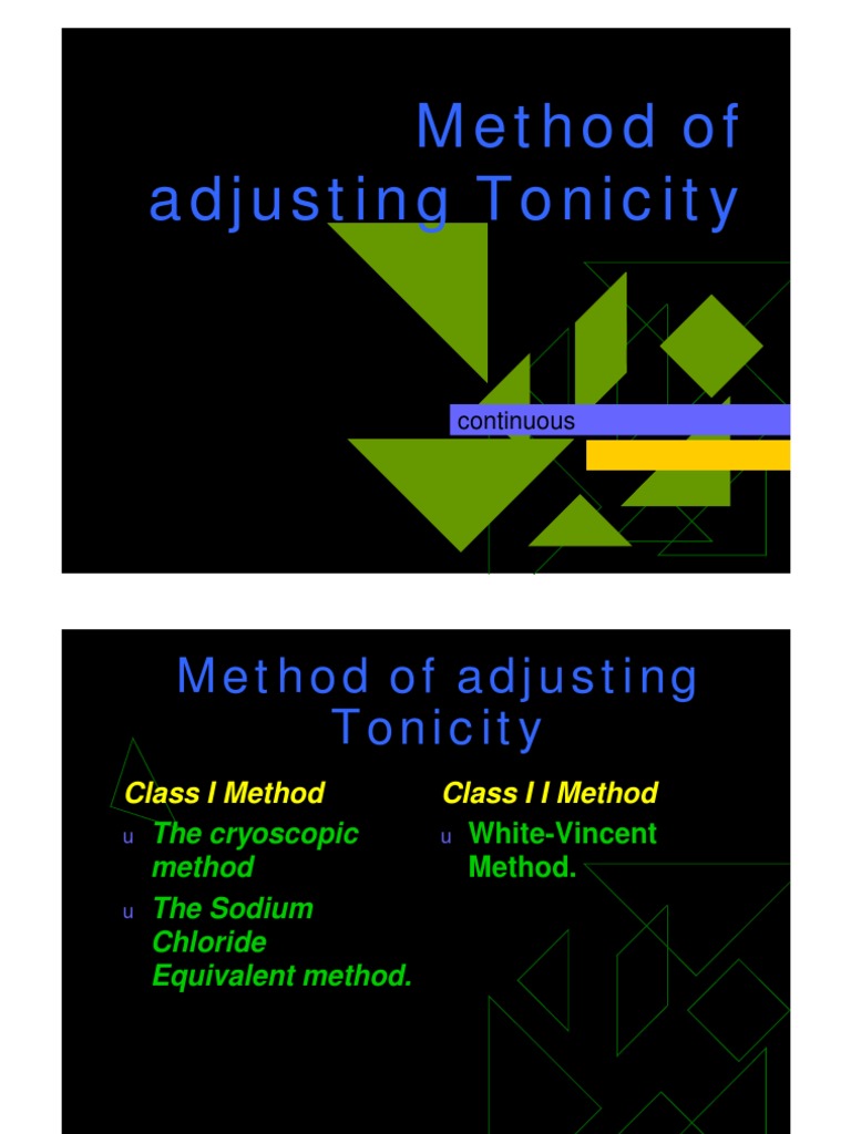 Tonicity Adjustment Methods Explained | PDF | Sodium | Sodium Chloride