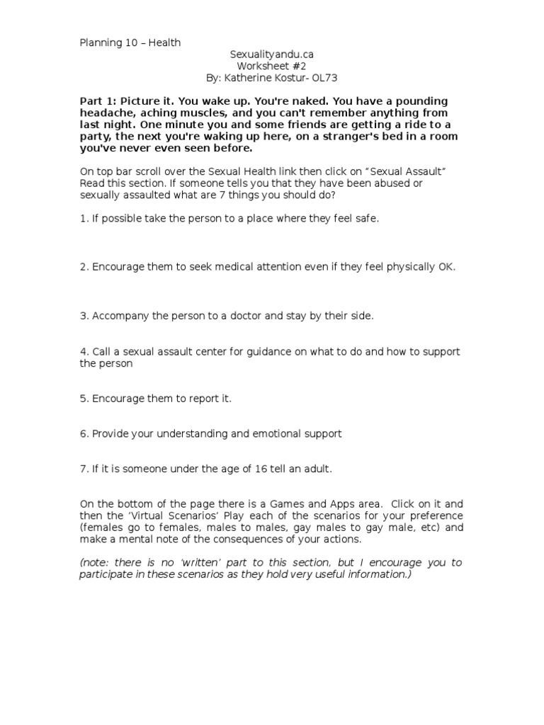Planning 10 - Health - Sexuality and U Worksheet 2 1 | PDF | Birth ...