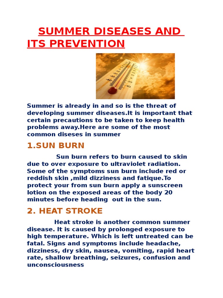 Summer Diseases and Its Prevention | PDF | Common Cold | Diarrhea