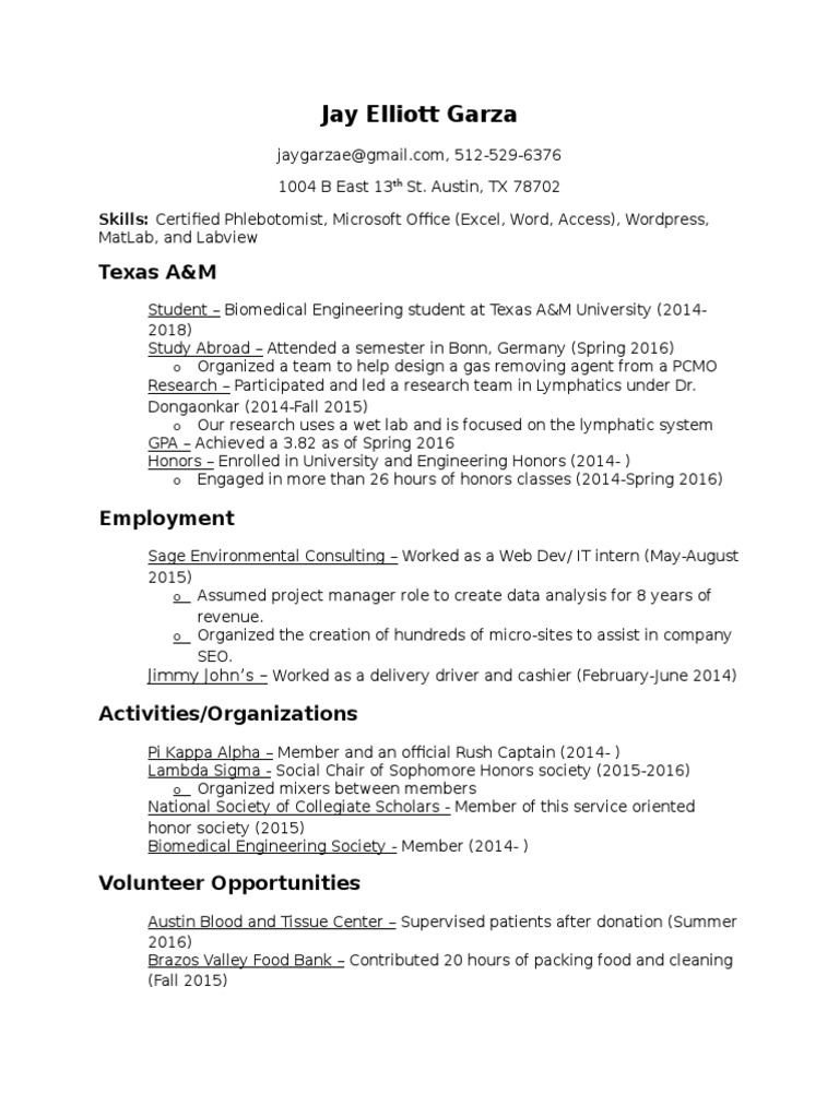 Jay Elliott Garza: Texas A&M | PDF | Career & Growth | Art