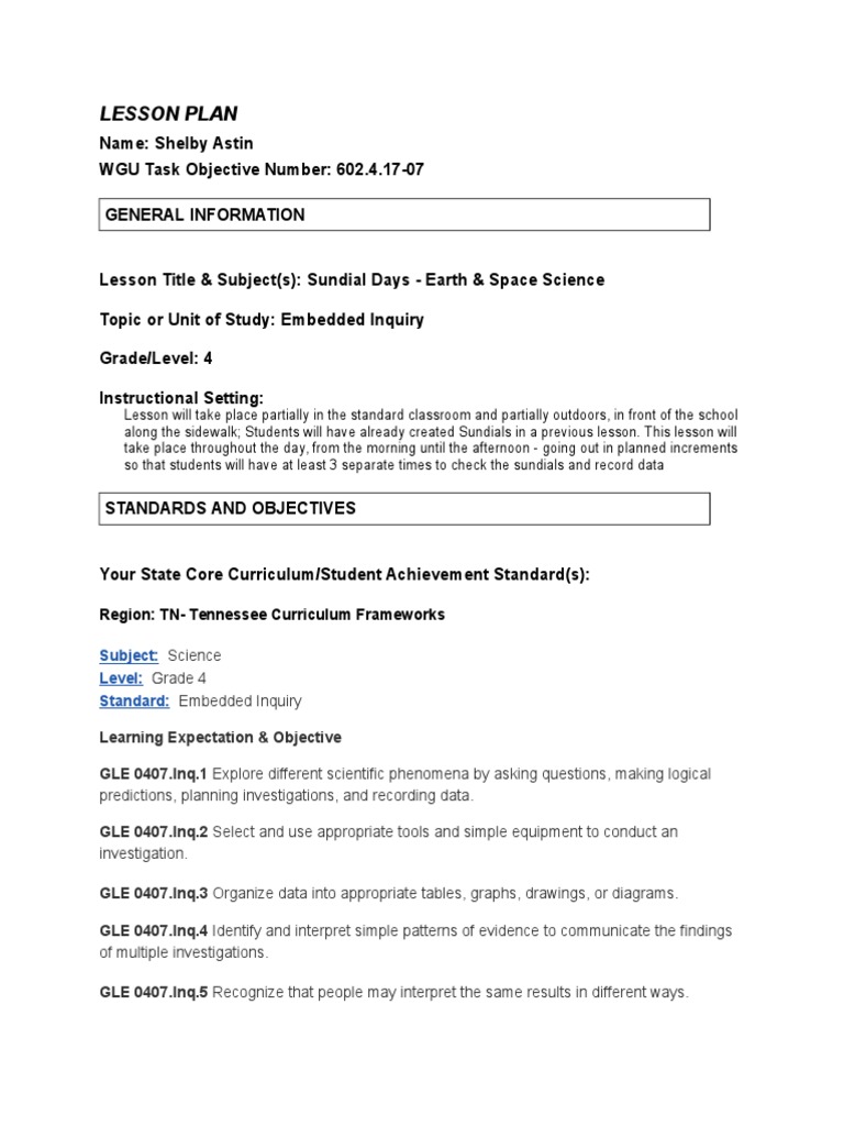 Lesson Plan: Region: TN-Tennessee Curriculum Frameworks | PDF ...