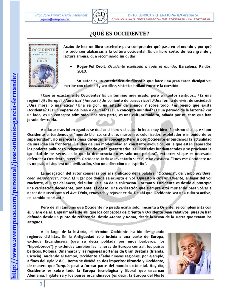 Definición y Evolución de Occidente | PDF | Mundo occidental | Viajes ...