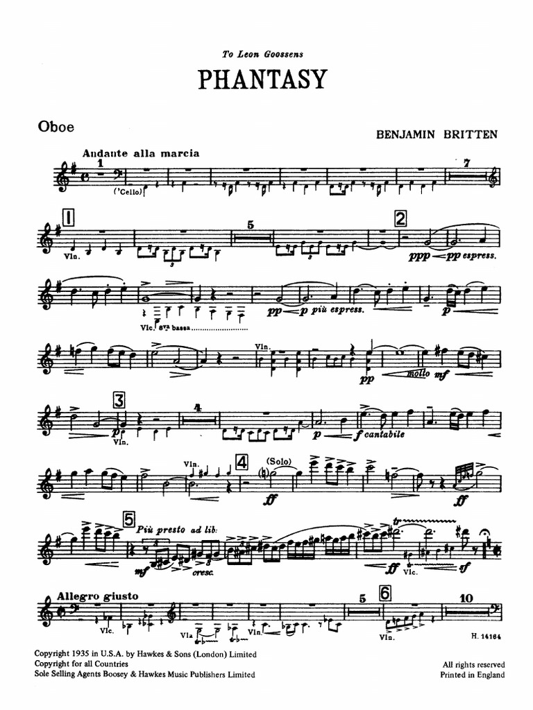 Britten - Phantasy Quartet For Oboe Violin Viola Violoncello Partitura e Parti | PDF