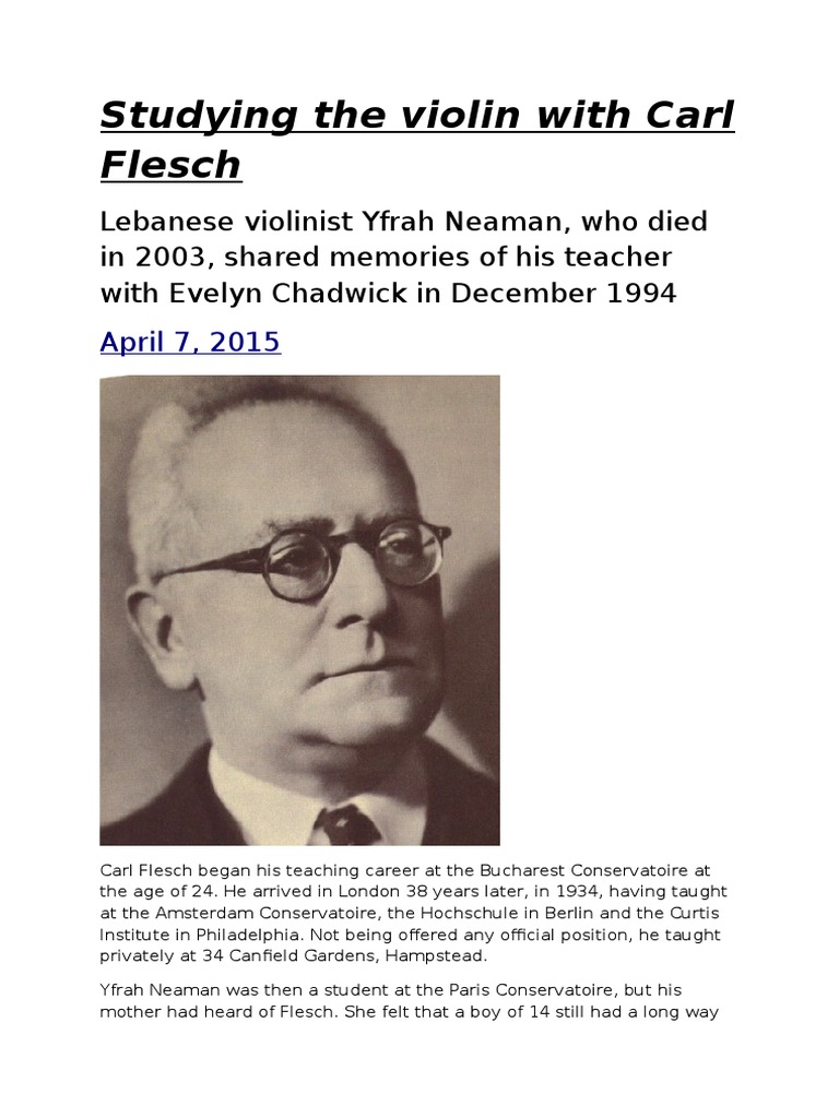 Insights from Yfrah Neaman on Carl Flesch | PDF | Musical Compositions ...