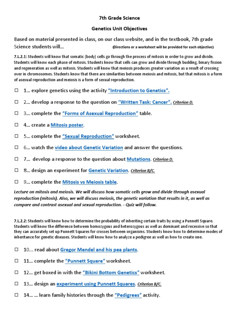 7th Grade Science Genetics Unit Objectives: "Written Task: Cancer ...