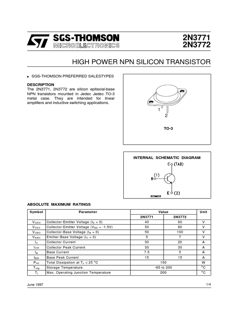 2N3771 PDF | PDF | Bipolar Junction Transistor | Electrical Engineering