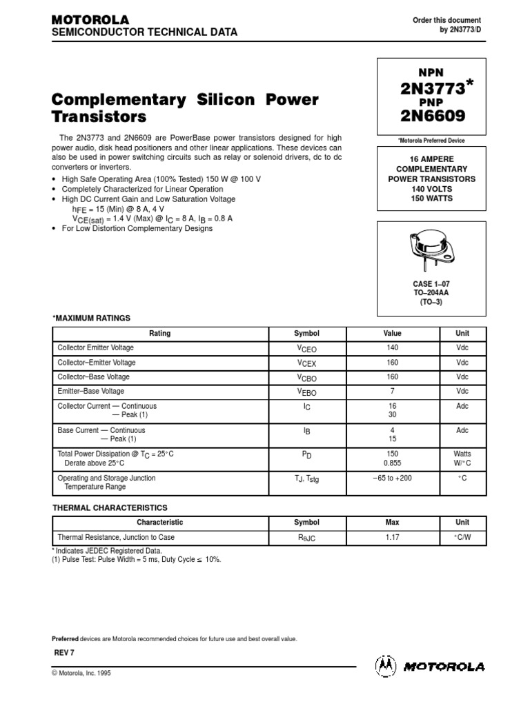 2N3773 NPN Power Transistor Datasheet | Bipolar Junction Transistor ...