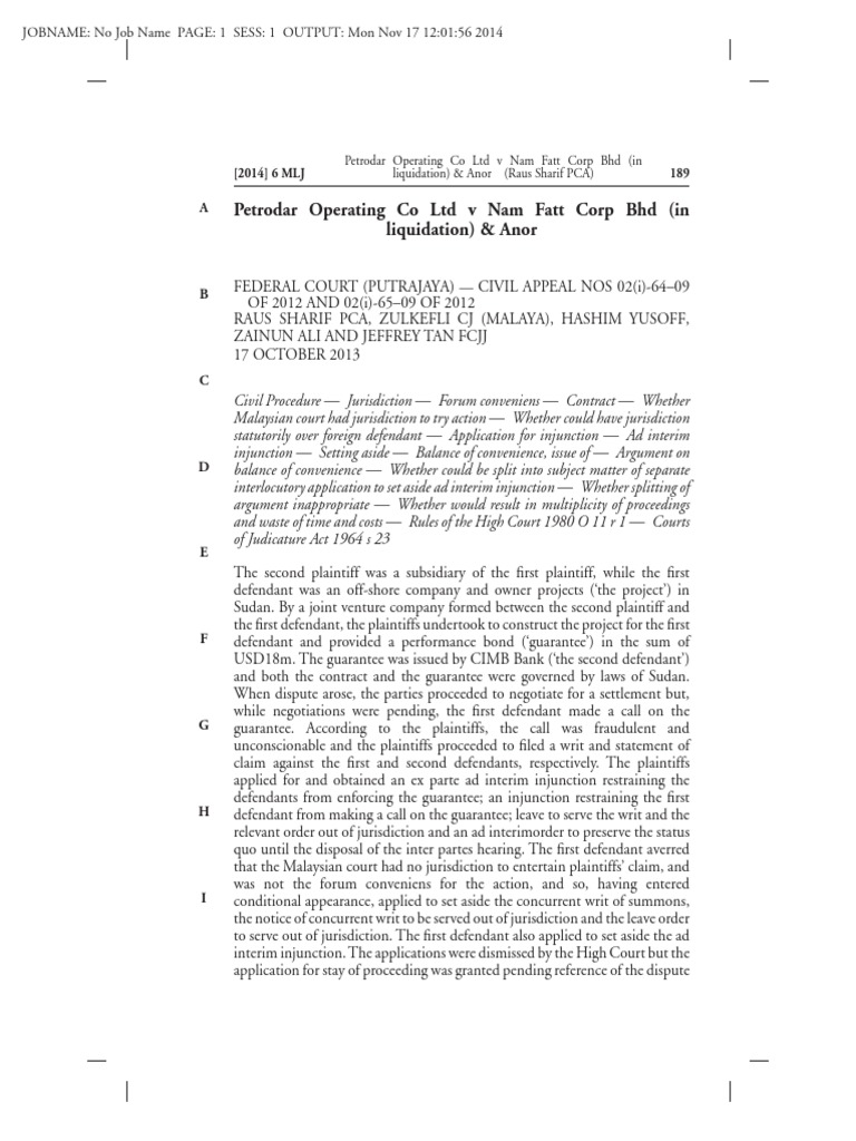 Petrodar Operating Co LTD V Nam Fatt Corp B | PDF | Jurisdiction ...