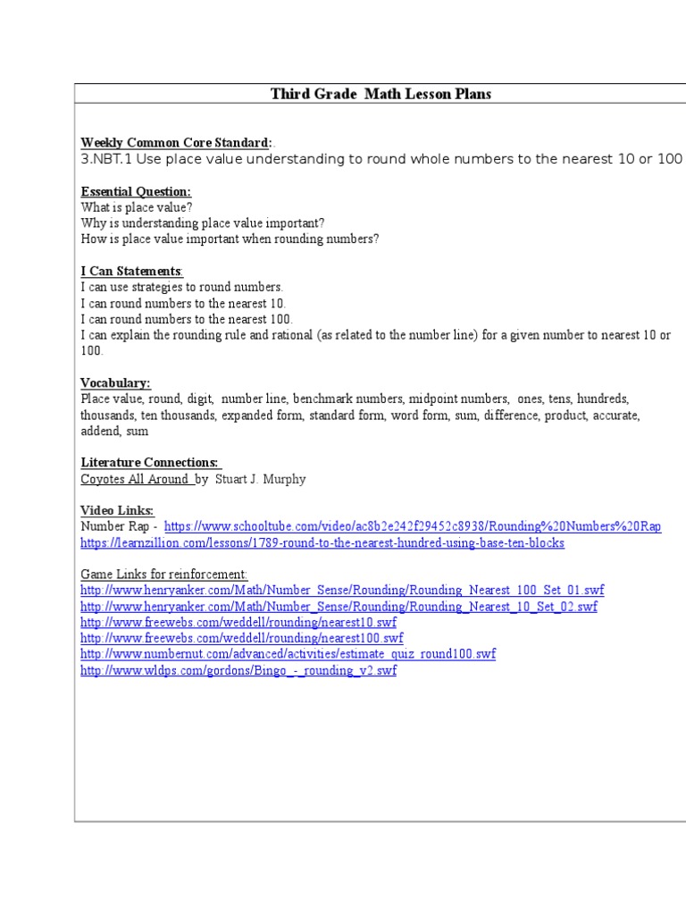 Third Grade Math Lesson Plans | Download Free PDF | Rounding | Lesson Plan