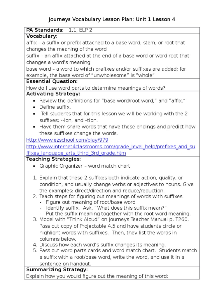 Journeyshmhgrade 5 Lesson 4 Vocabularylessonplanandwordmatch | PDF ...