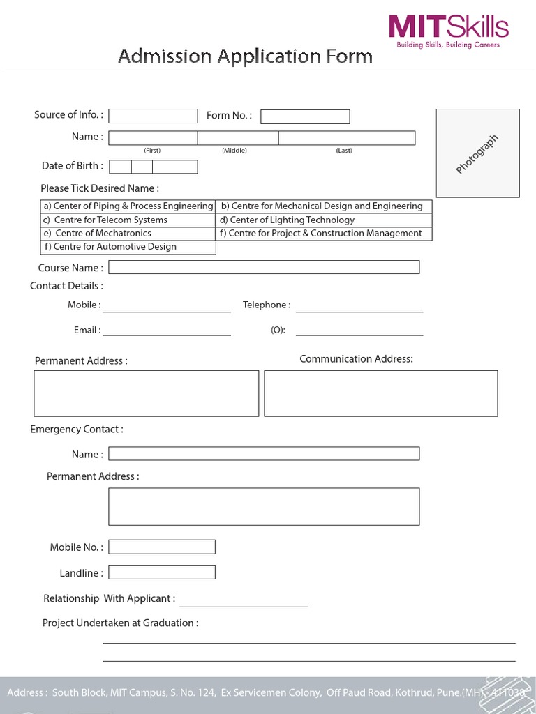 MITSkills Admission Form | PDF | Diploma | Massachusetts Institute Of ...