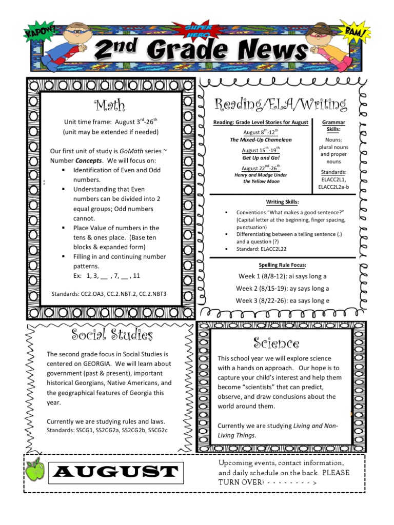 August2016 2nd Grade Newsletter | PDF