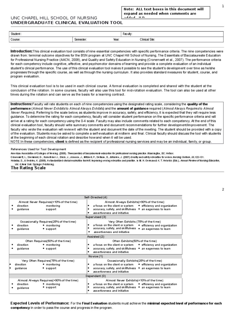 CLINICAL EVALUATION TOOL Revised 8 12 | PDF | Nursing | Educational ...