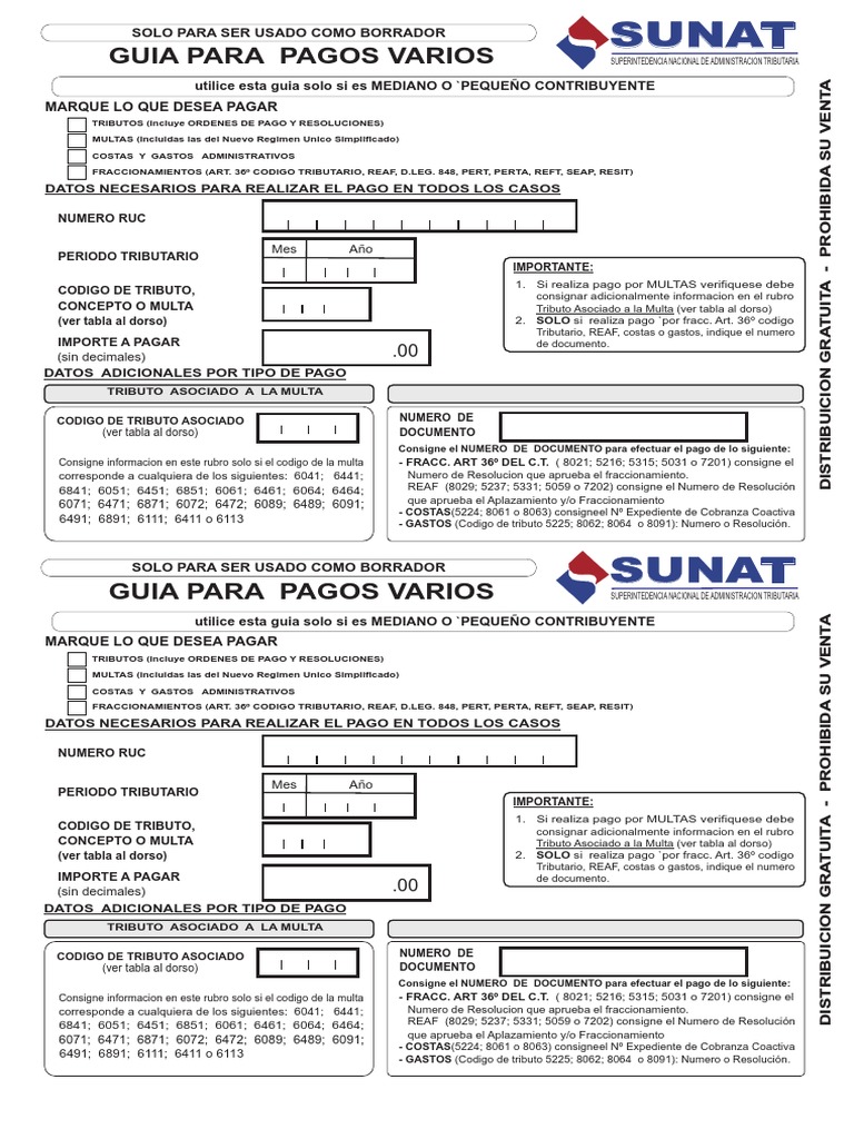 Guia Pagos Varios SUNAT PDF | PDF