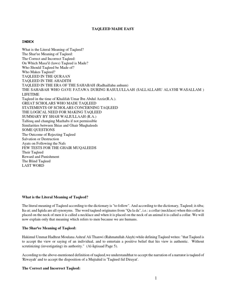 Taqleed Made Easy | PDF | Hadith | Islamic Fundamentalism