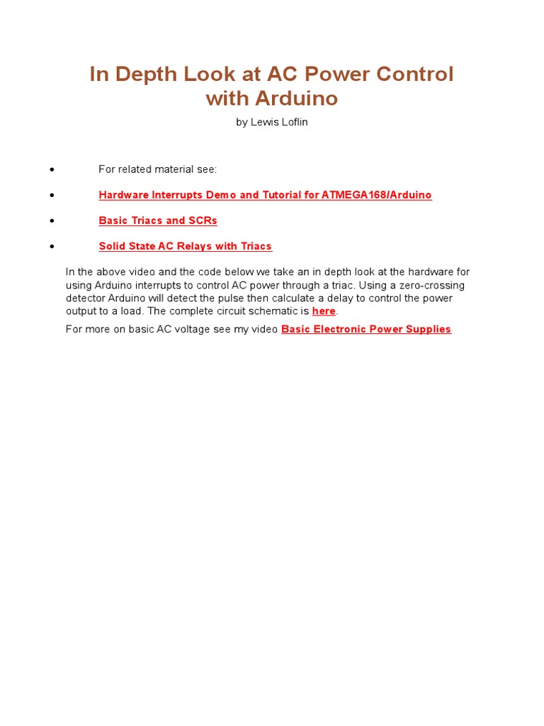 Arduino AC Power Control Guide | PDF | Power Supply | Arduino