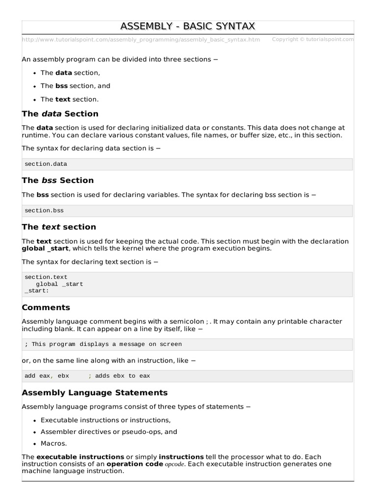 4-Assembly Basic Syntax | PDF | Assembly Language | Software Development 4-Assembly Basic Syntax | PDF | Assembly Language | Software Development