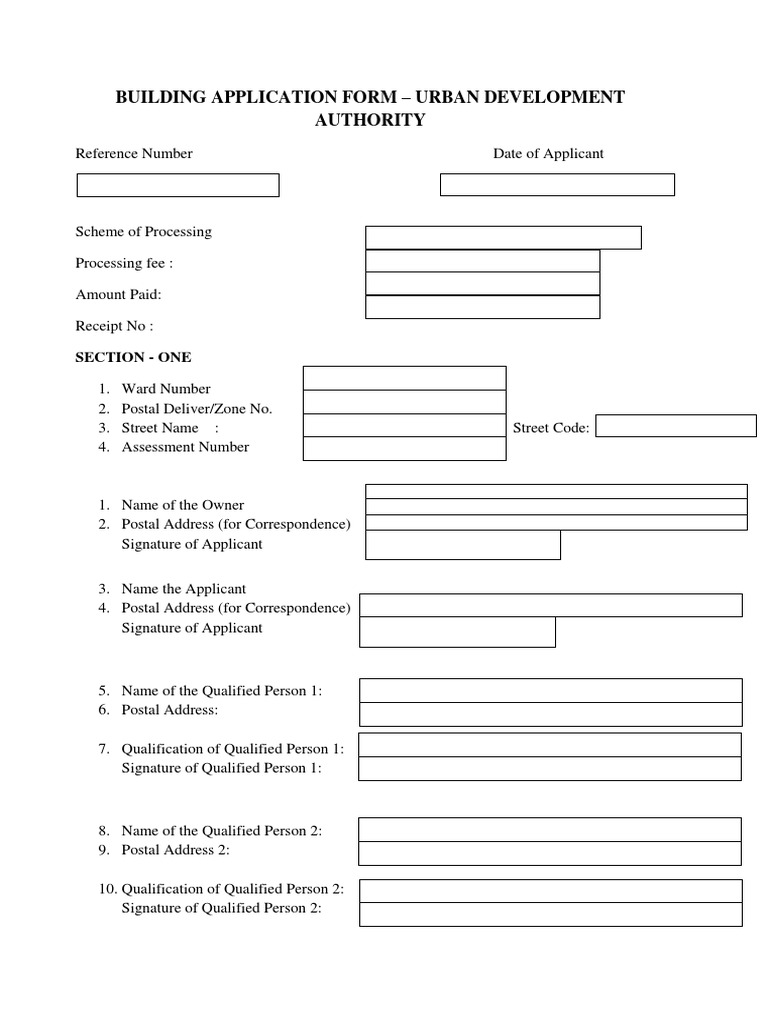 Building Application Form - Urban Development Authority: Section - One ...