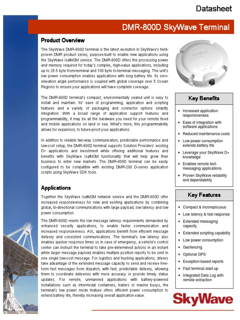 SkyWave DMR-800D Datasheet | PDF | Global Positioning System | Application Software