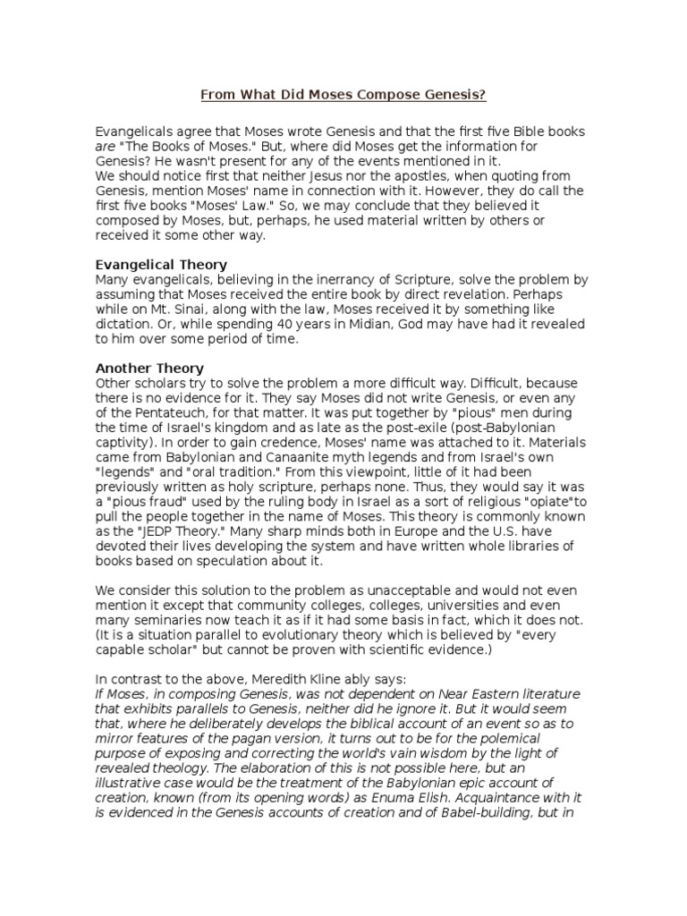 Genesis Authorship Explored | PDF | Book Of Genesis | Moses