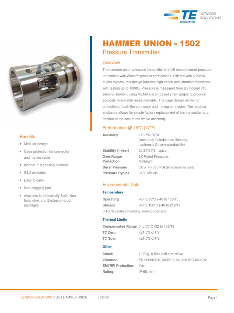 Hammer Union - 1502: Pressure Transmitter | PDF