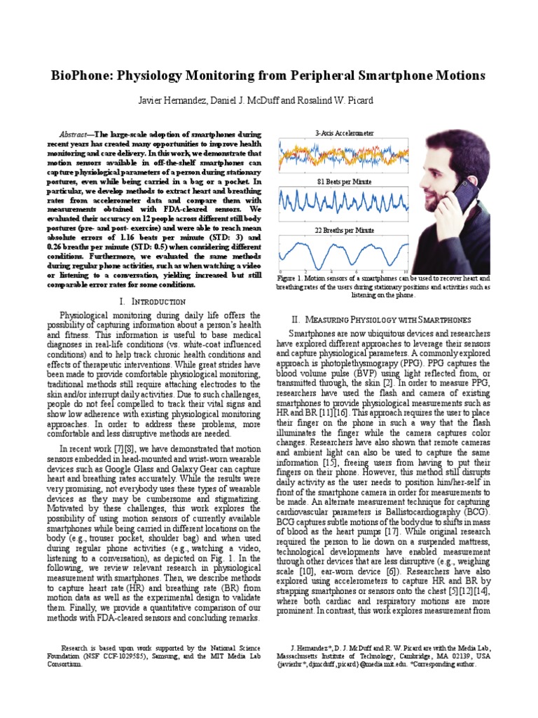 BioPhone Physiology Monitoring From Peripheral Smartphone Motions | PDF ...