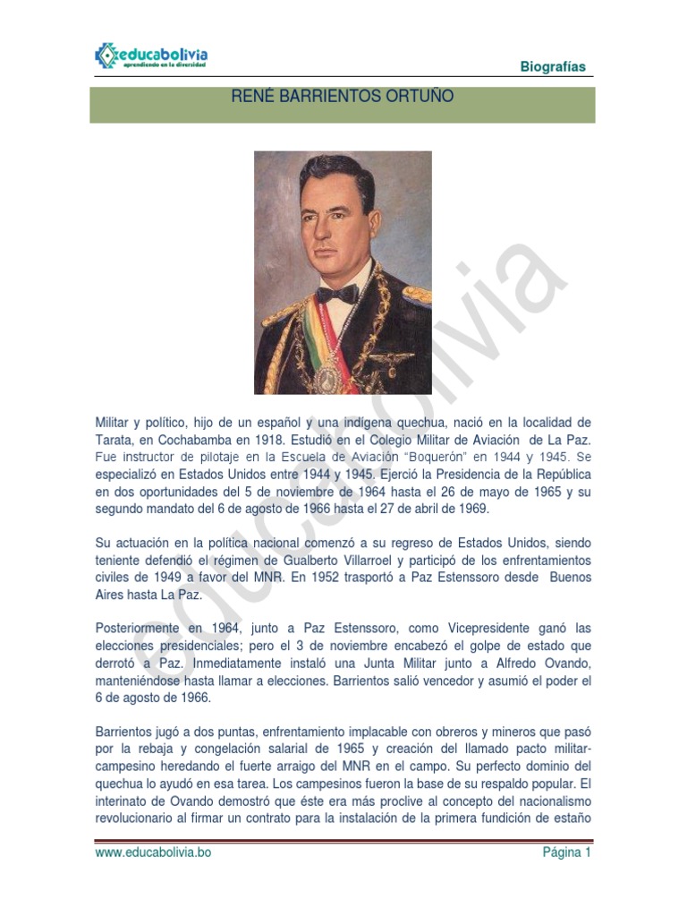 La vida y carrera política del presidente boliviano René Barrientos ...