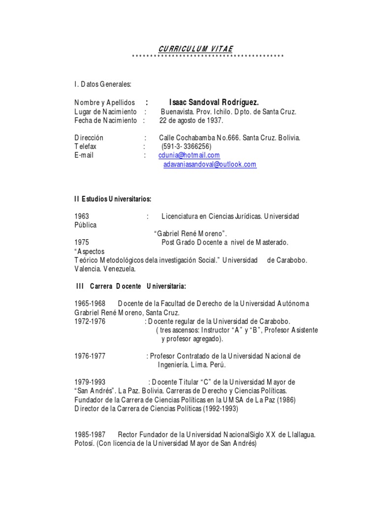 CV Isaac Sandoval | PDF | Universidad | Bolivia