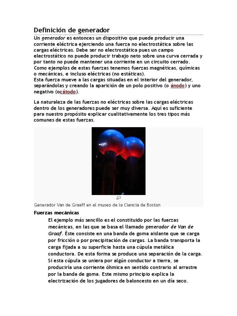 Definición de Generador | PDF | Generador eléctrico | Electricidad
