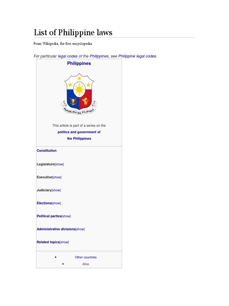 List of Philippine Laws | PDF | Philippines | Citizenship
