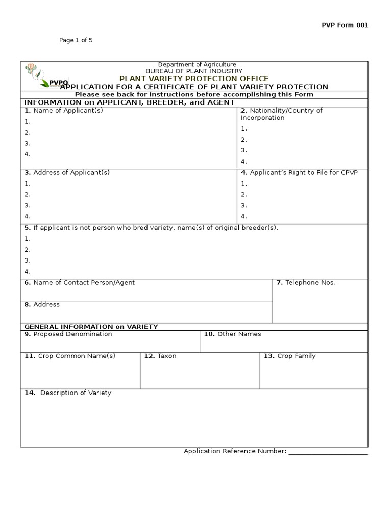 PVP Application Form 001 | PDF | Priority Right | Legal Personality